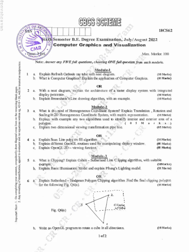 CG (18CS62) July-2022 QP With Answers | PDF | 2 D Computer Graphics ...