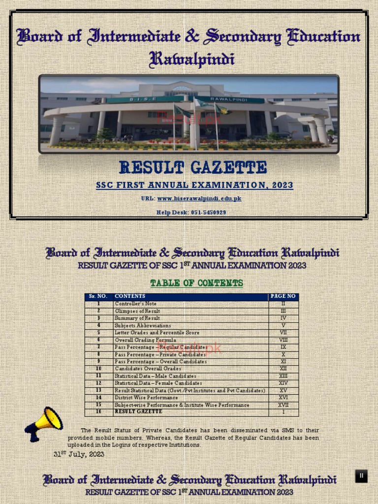 10th Class Result Gazette 2023 RWP | PDF | Secondary Education