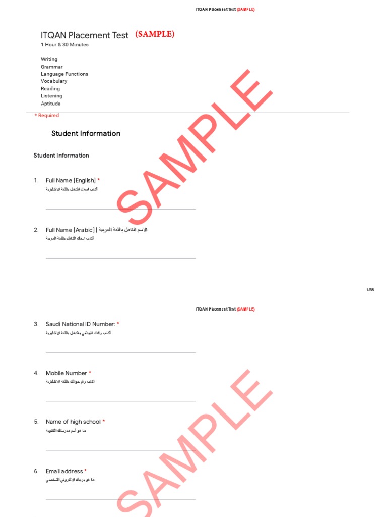 English Placement Test Sample | PDF