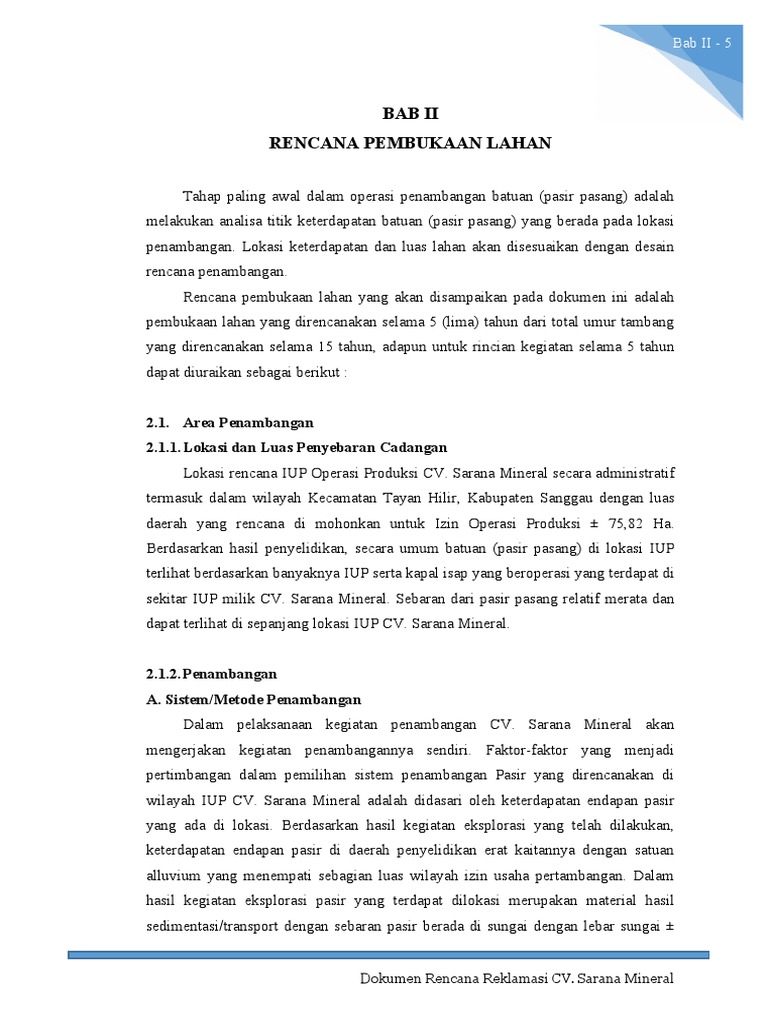 03. BAB II RENCANA PEMBUKAAN LAHAN CV. SM | PDF