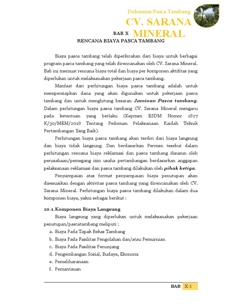 BAB X RENCANA BIAYA PASCATAMBANG CV - SM | PDF