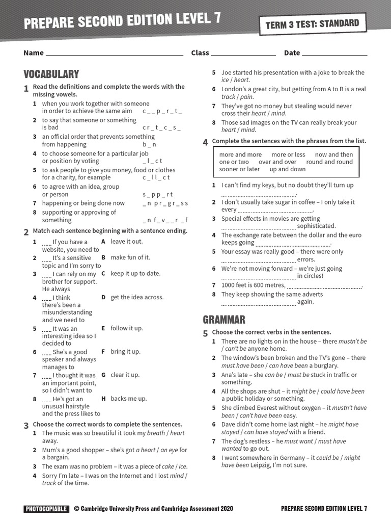 Prepare 2ed 7 Term3 Test Standard | PDF