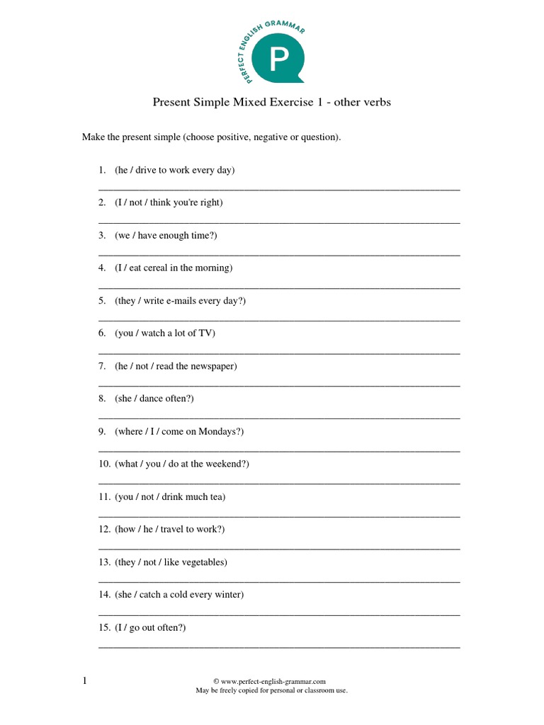 Present Simple Mixed Exercises PDF | PDF | Linguistic Morphology | Grammar