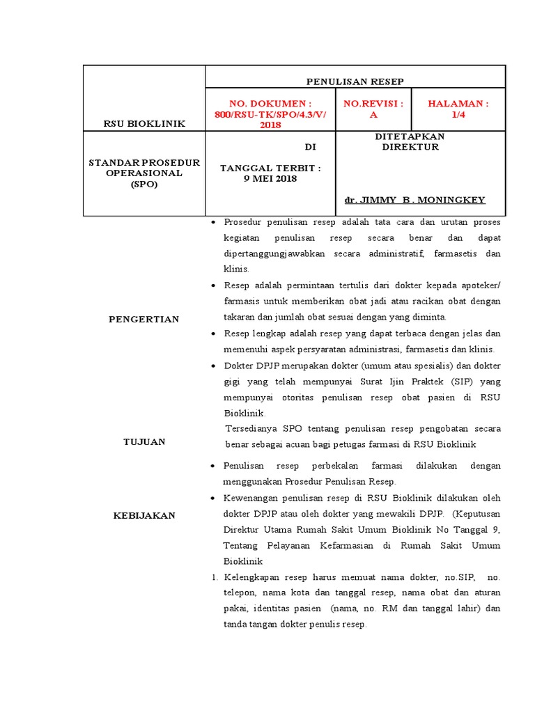 4.1 Spo Penulisan Resep | PDF | Pengembangan Diri