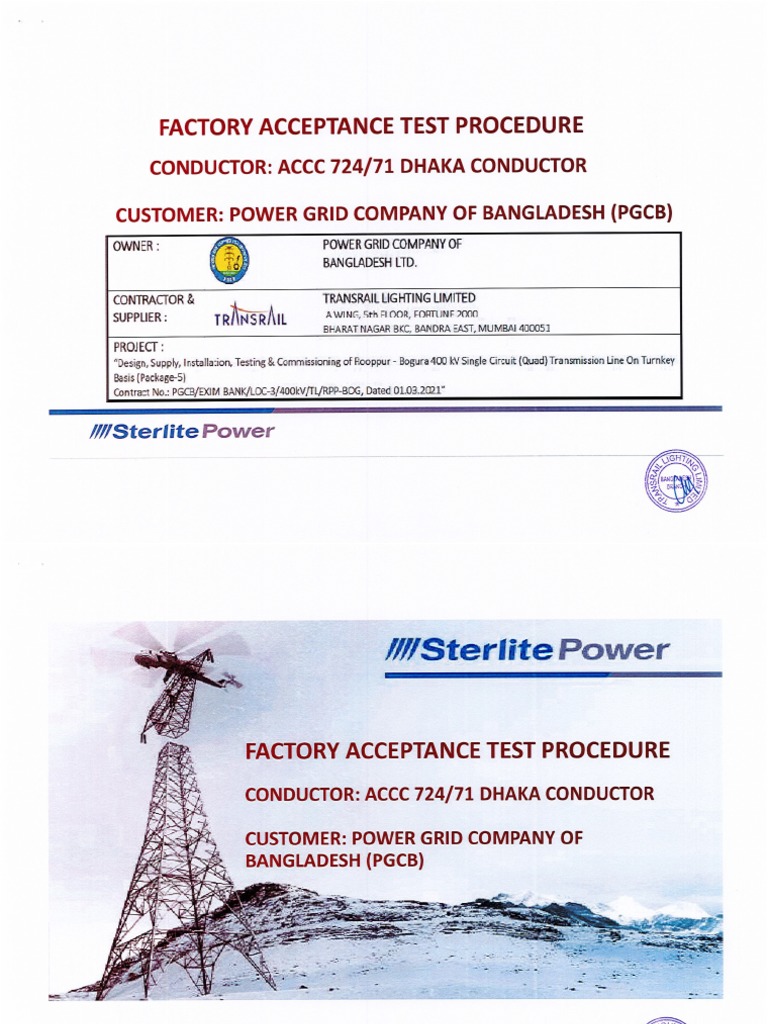 Factory Acceptance Test (FAT) Procedure of ACCC Dhaka Conductor | PDF