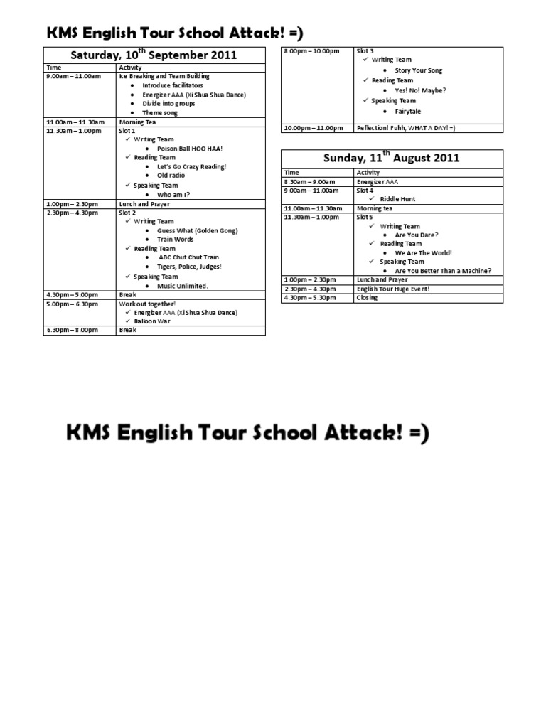 KMS English Tour School Activities Guide | PDF | Language Arts ...