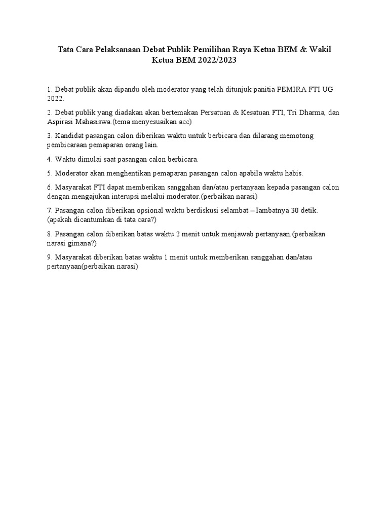 Tata Cara Debat Publik BEM FTI | PDF | Karier & Perkembangan | Seni