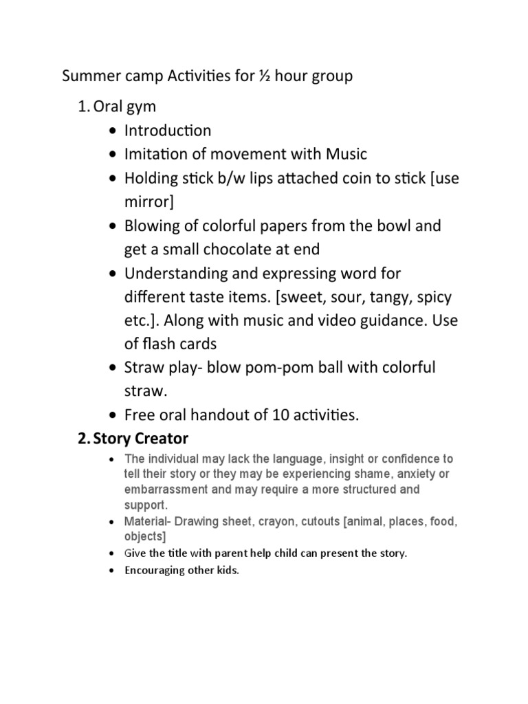 Summer Camp Activities | PDF