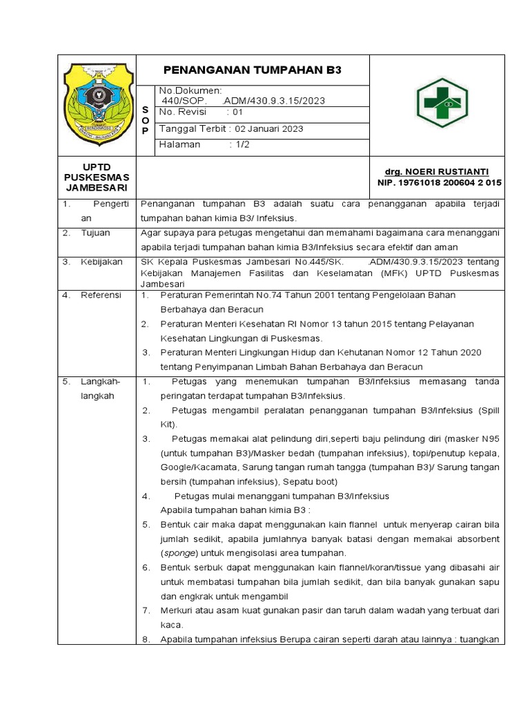 2023 SOP Penanganan Tumpahan B3 | PDF
