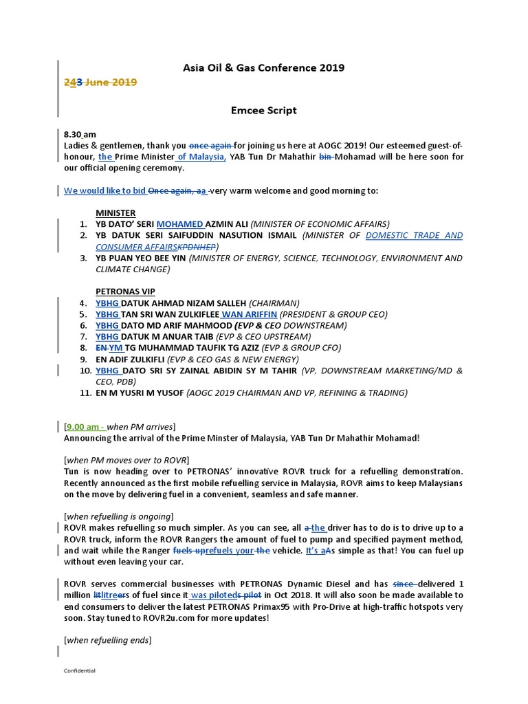 AOGC Emcee Script For ROVR Refuelling Demo - v1 As at 19june2019 | PDF