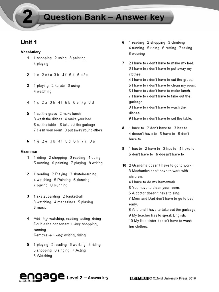 Engage Level 2 Question Bank Answer Key | PDF