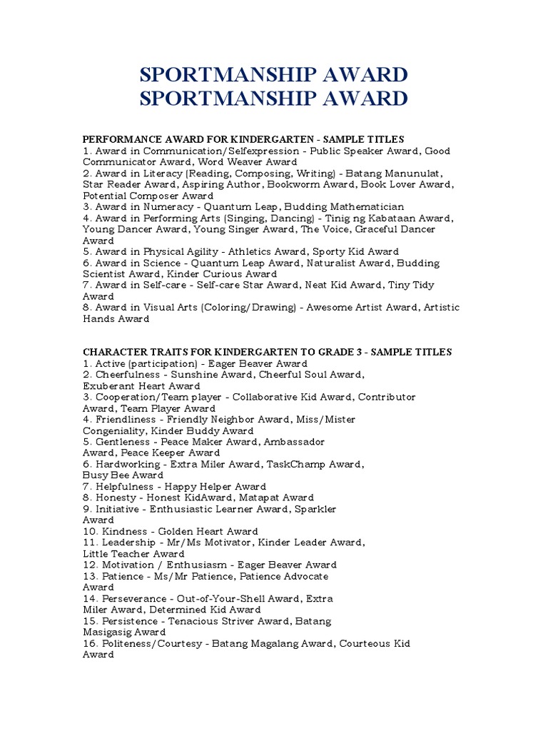 Award Sample Titles | PDF