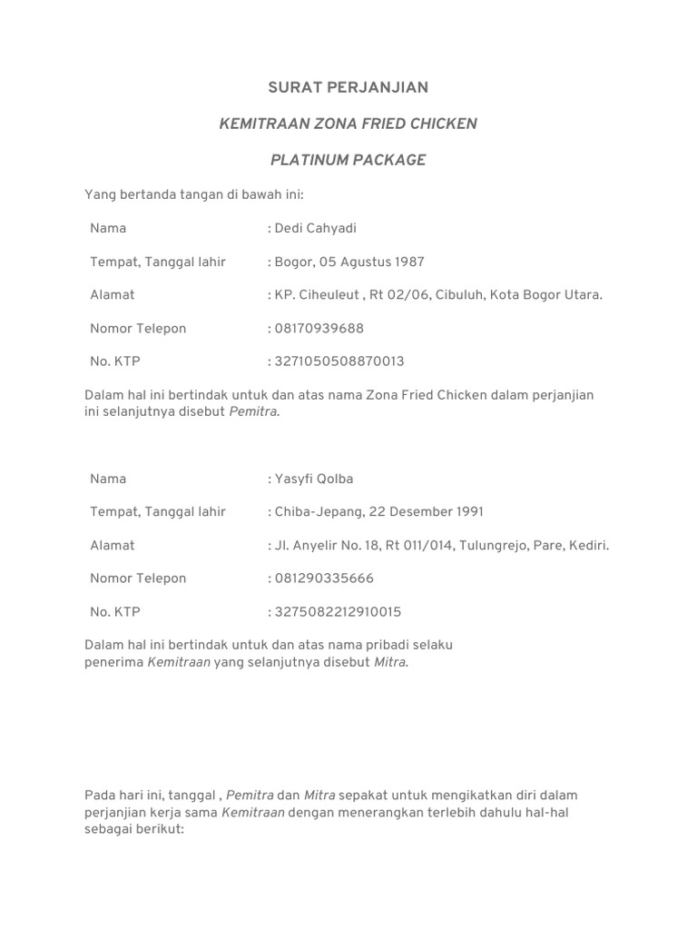 Surat Perjanjian Kemitraan | PDF