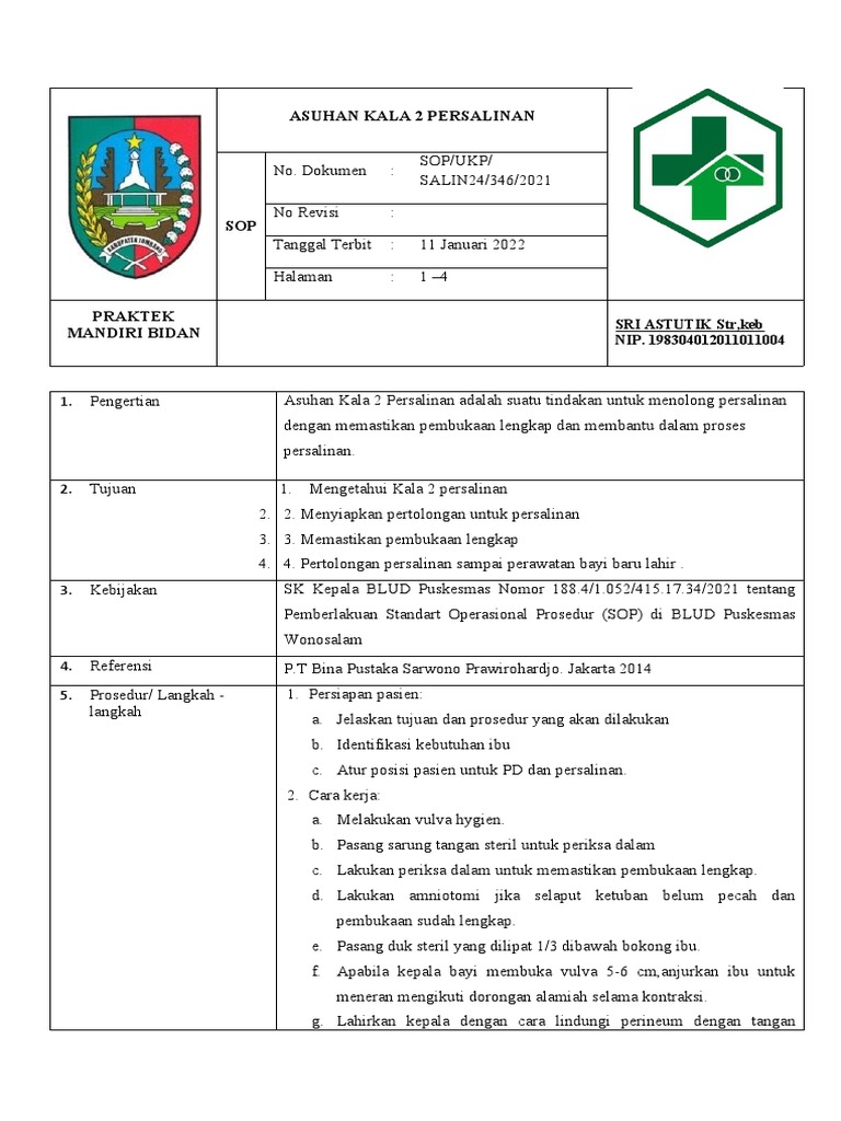 SOP 04 Asuhan Persalinan Kala 2 PONED | PDF