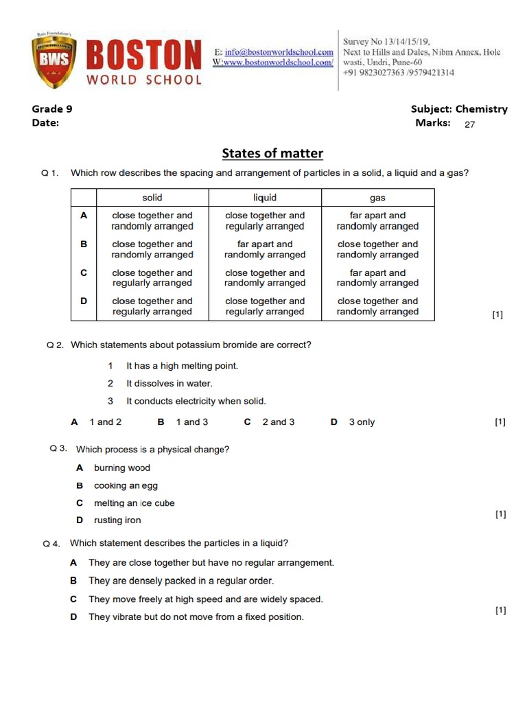 Grade 9 States of Matter | PDF