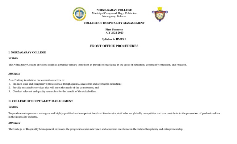 Hmpe 1 Front Office Procedures - Caple Jun Lipa | PDF