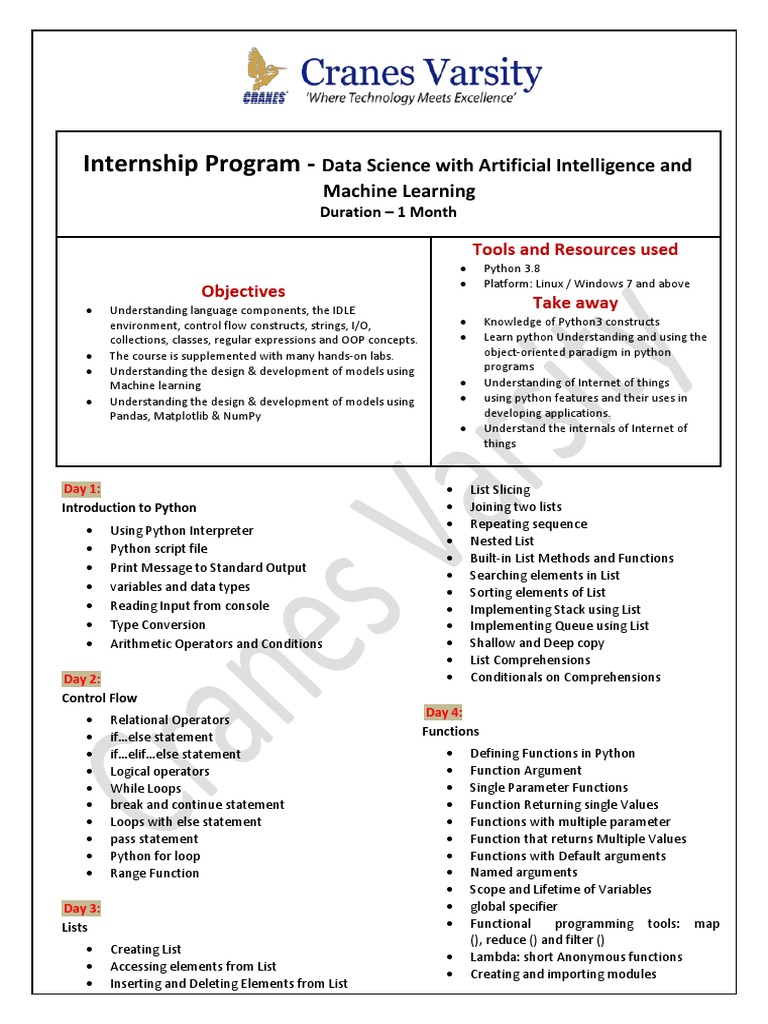 One Month Internship in DataScience With AIML | PDF