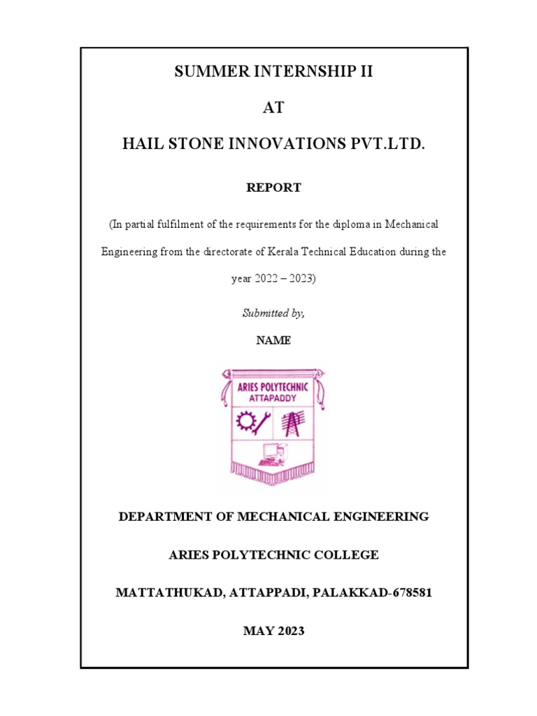 Mechanical Engineering Internship Report | PDF | Art