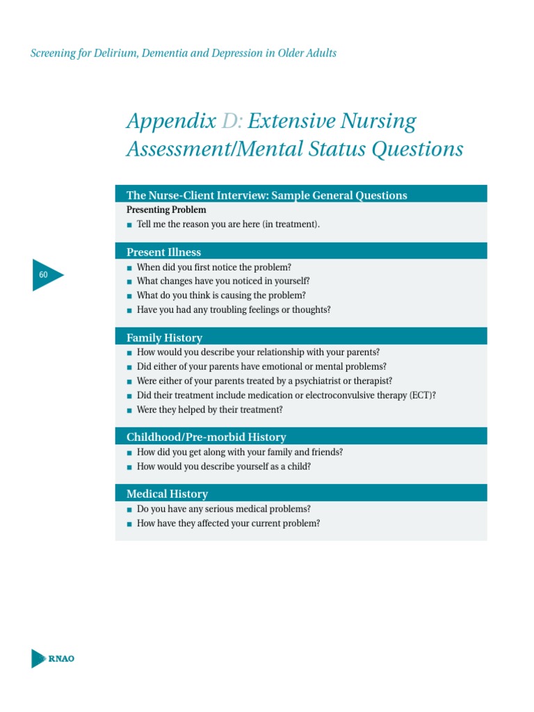 Extensive Nursing Assessment Mental Status Questions | PDF ...