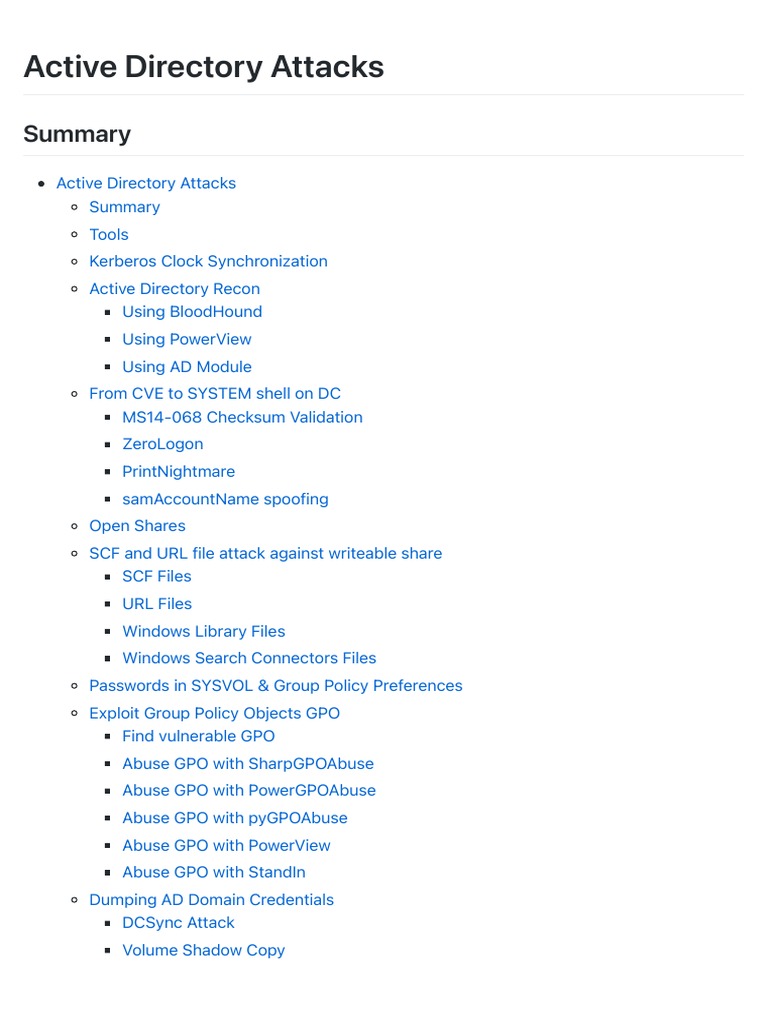 Active Directory Attacks Cheat Sheet | PDF | Group Policy | Active ...