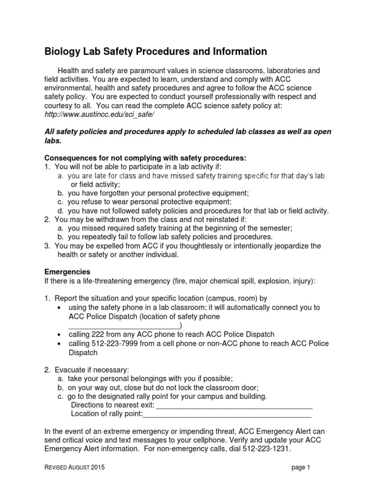 Biology Safety Rules | PDF