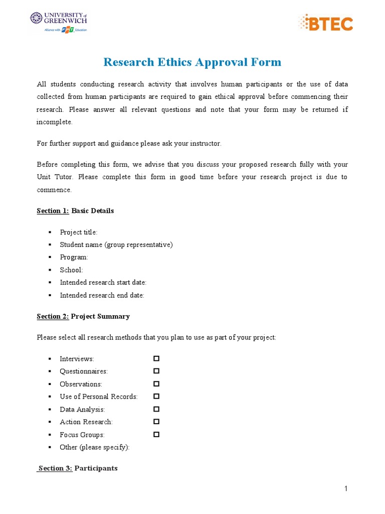 Research Ethics Approval Form Guide | PDF | Career & Growth | Computers