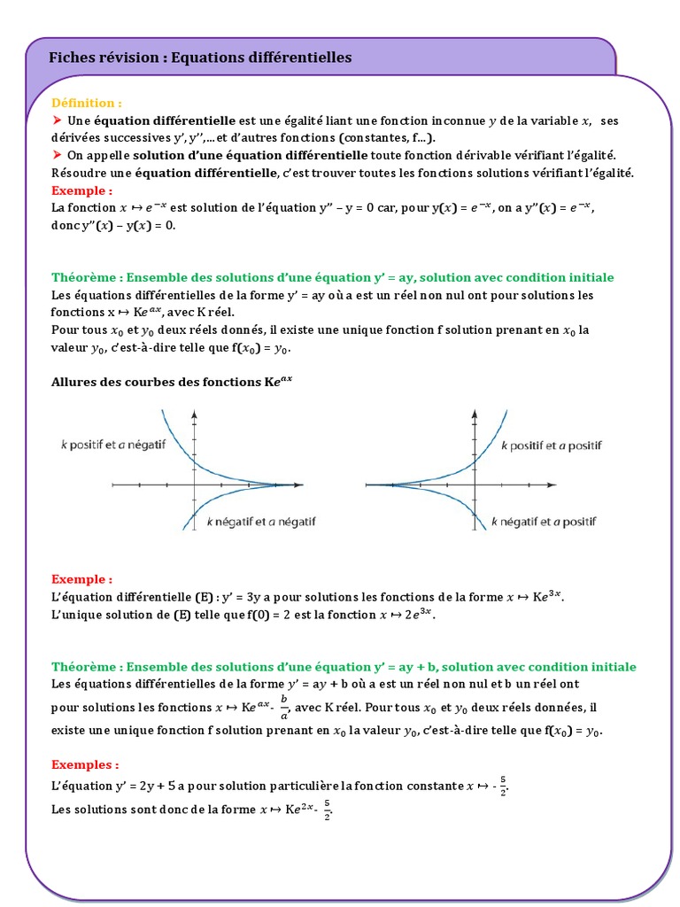 Fiches de Révision Équations Différentielles | PDF