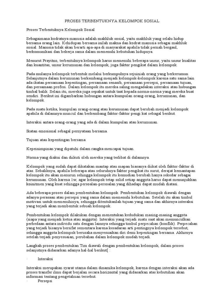 Proses Terbentuknya Kelompok Sosial | PDF