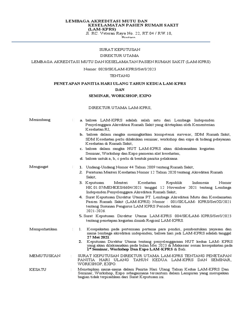 0028 - SK KEPANITIAAN 2nd HUT LAM-KPRS | PDF