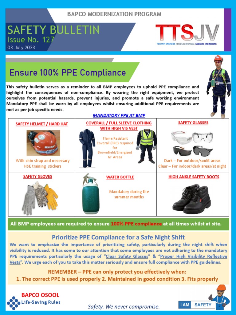 TTSJV-BMP-Safety Bulletin # 127 - 100% PPE Compliance - ENGLISH | PDF