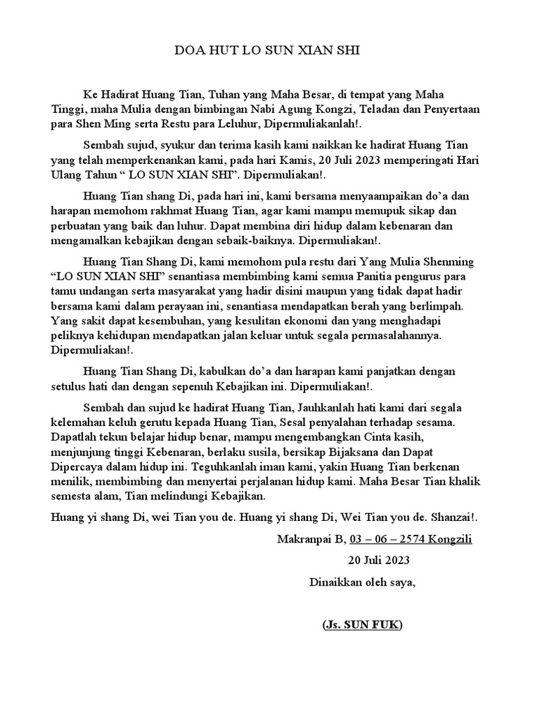 Doa Hut Lo Sun Xian Shi | PDF