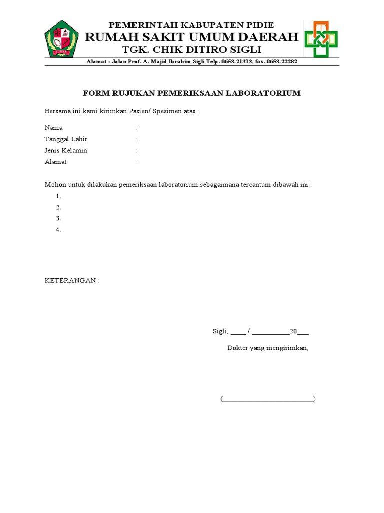 Form Rujukan Pemeriksaan Laboratorium | PDF | Sains & Matematika