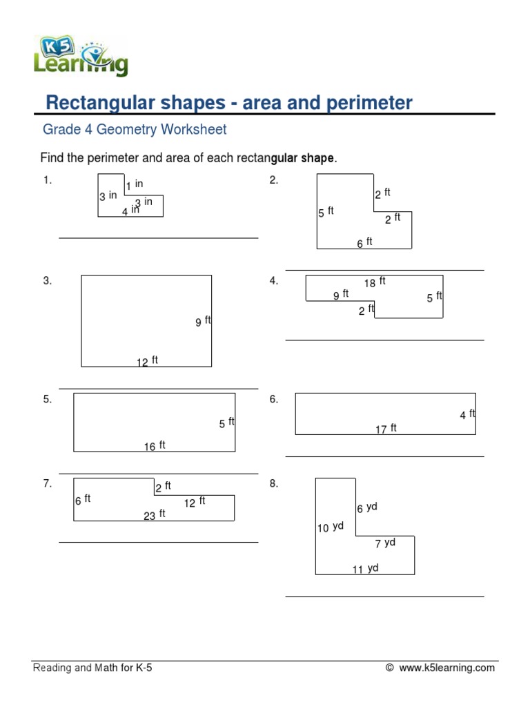 Grade 4 Geometry Rectangular Shapes Area Perimeter A | PDF | Area ...