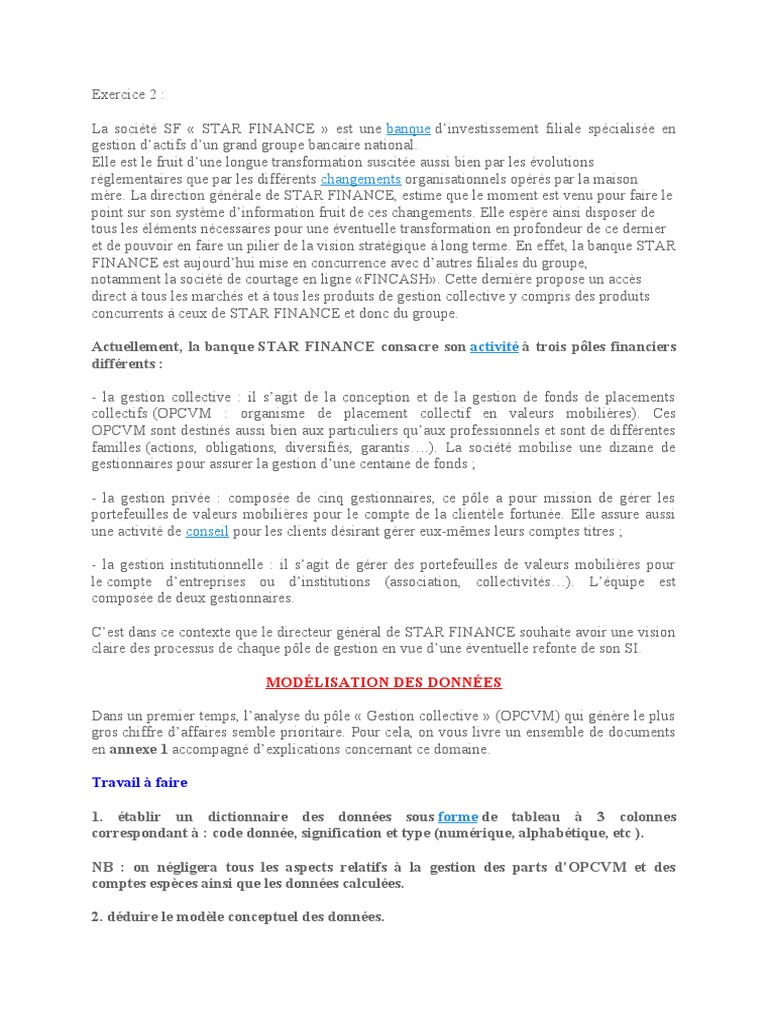 Gestion des données chez STAR FINANCE | PDF