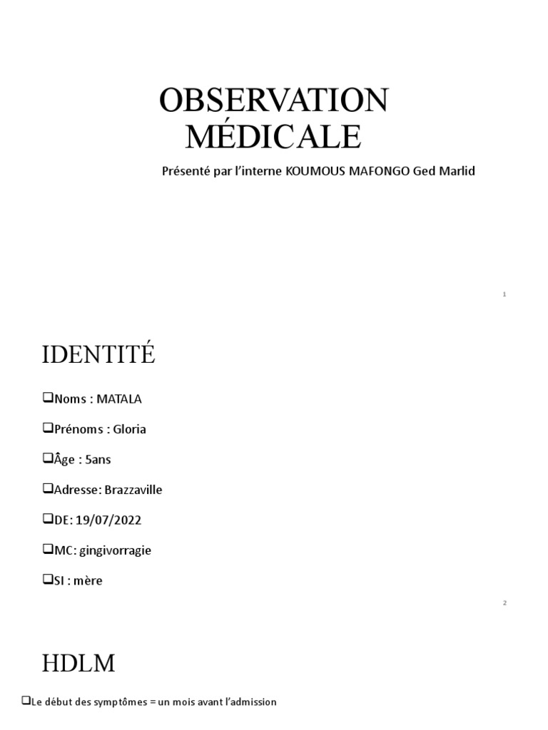 OBSERVATION MÉDICALE Leucémie Aigue | PDF | Épidémiologie | Médecine ...