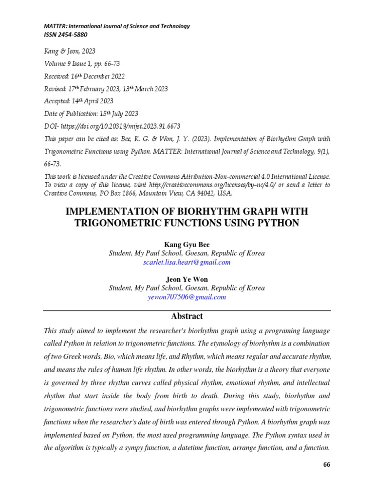 Implementation of Biorhythm Graph With Trigonometric Functions Using Python | PDF