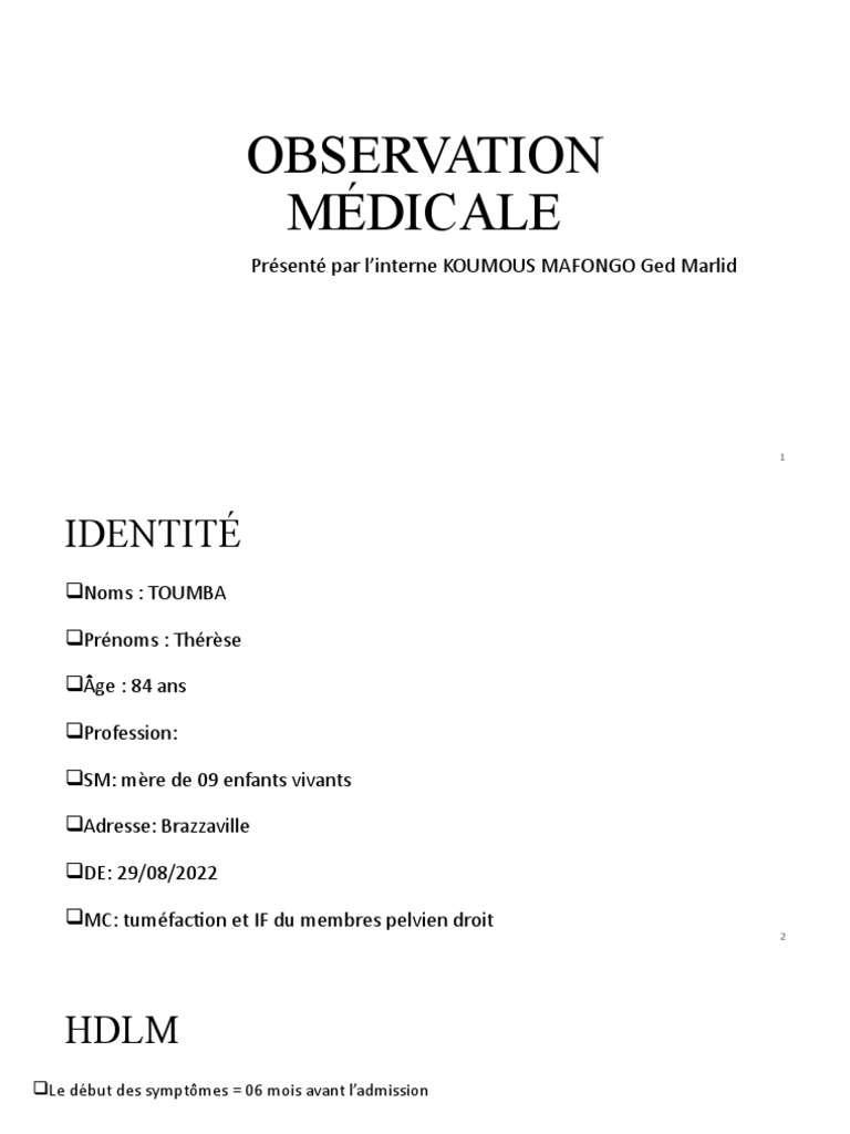 OBSERVATION MÉDICALE Lymphome | PDF | Douleur | Cancer du sein