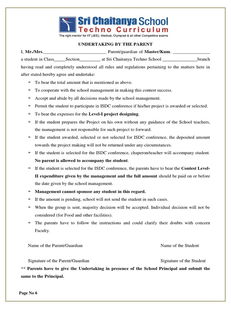 Parent Undertaking for ISDC Conference | PDF