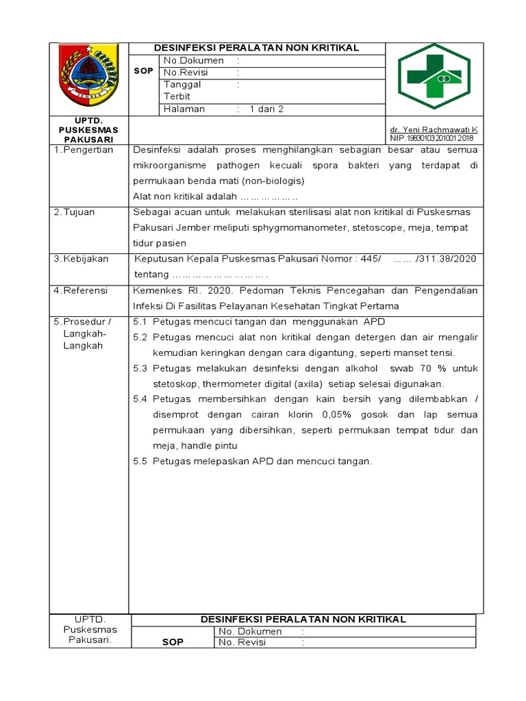 Prosedur Desinfeksi Alat Non Kritikal | PDF