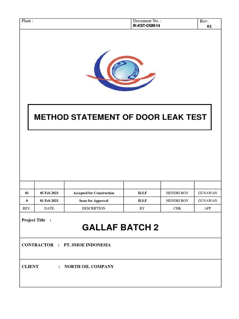 Door Leak Test Method Statement | PDF | Door
