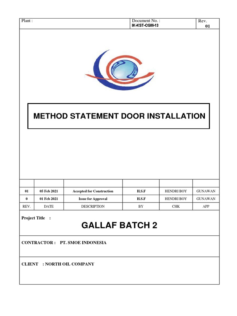 Method Statement of Door Installation | PDF | Silicon Dioxide | Toxicity