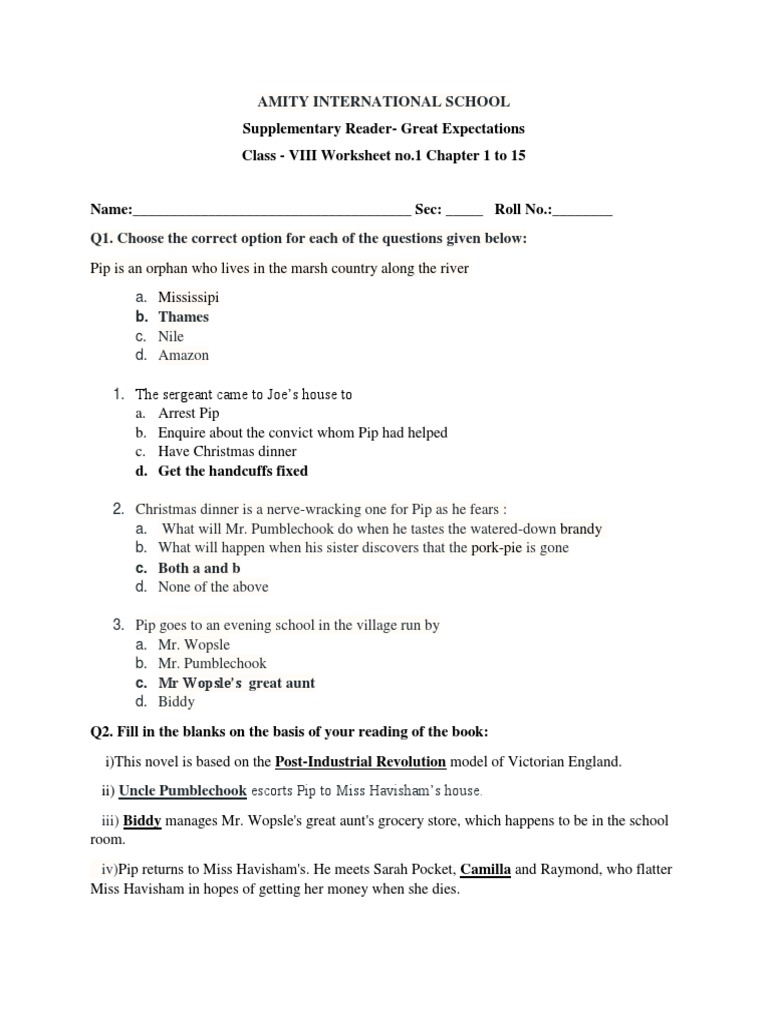 Great Exp - Worksheet 1 With Answer Key | PDF