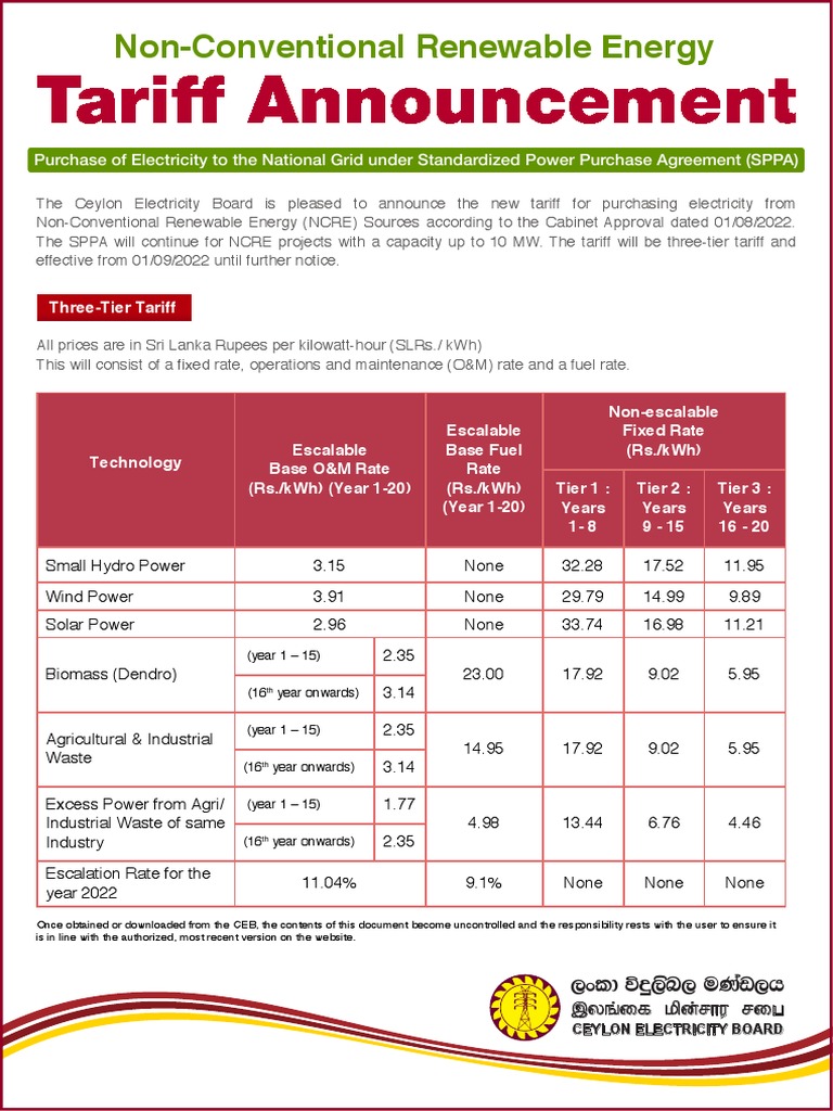 2022 NCRE Tariff | PDF | Renewable Energy | Power (Physics)