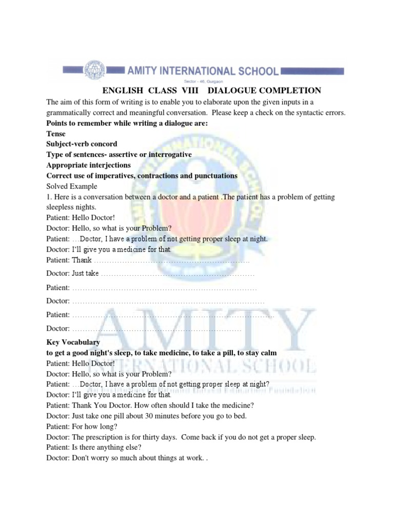 Class 8 Dialogue Completion Guide | PDF | Language Mechanics | Linguistics