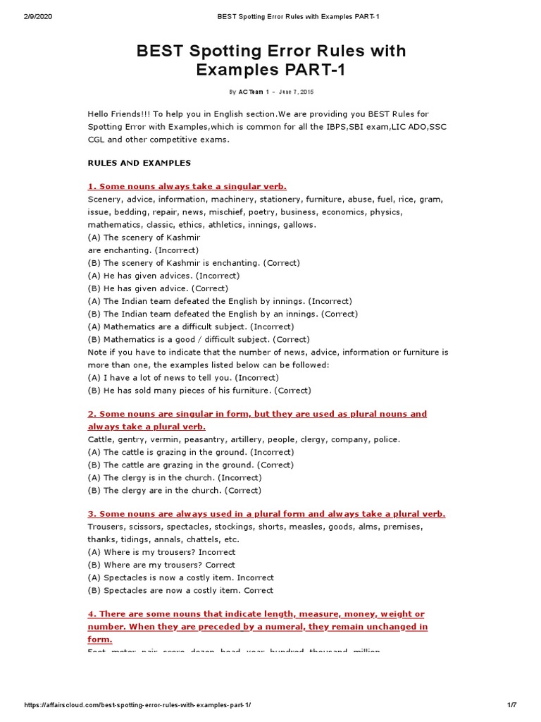 BEST Spotting Error Rules With Examples PART-1 | PDF