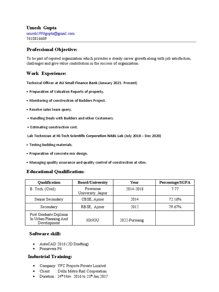 Umesh Gupta Resume New | PDF | Art
