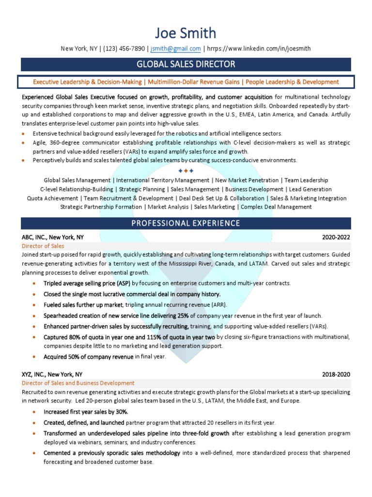 Global Sales Director Resume Sample B1 | PDF | Sales | Marketing