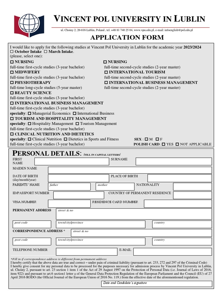 Vpu Application Form | PDF
