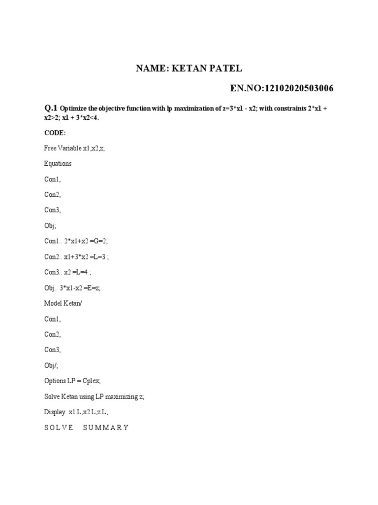 Lab5 Gams Formulation | Download Free PDF | Mathematical Optimization ...