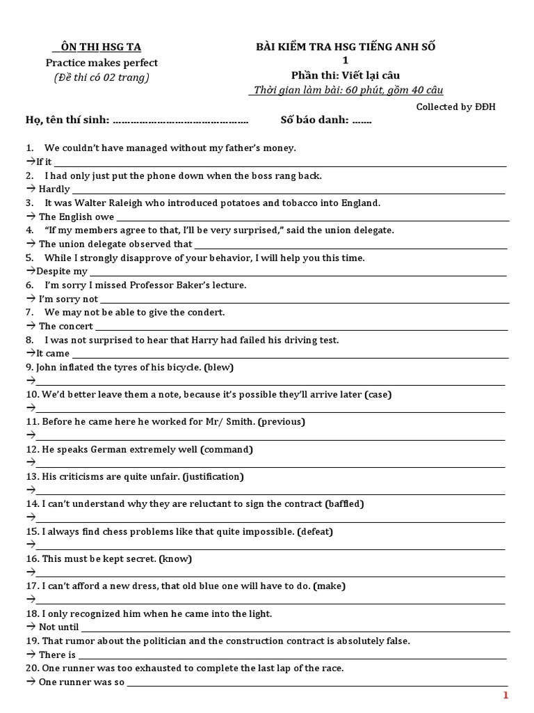 Sentence Transformation Practice Exercises | PDF